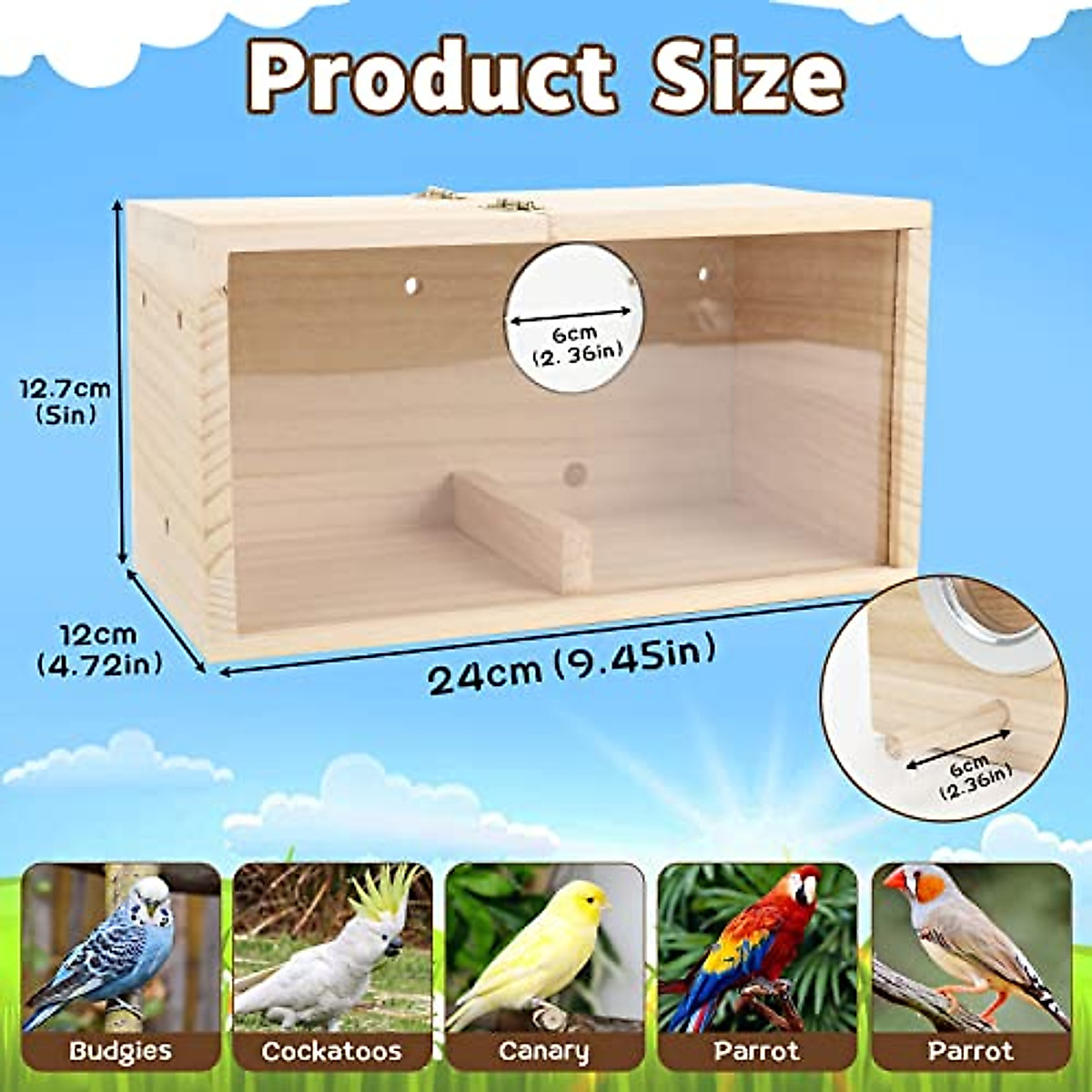 Parrot Breeding Box, Parakeet Nest, Wood Breeding Box for Parrot, Wooden Parrot Houses in Cages for Cockatoo, Parrots, Budgie Finch, Canaries