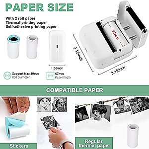 TVAIGER Mini Printer Portable, Wireless Bluetooth Thermal Sticker Printers with 6 Rolls Printing Paper, Compatible with Android iOS for Label Receipt Photo Notes and Memos (Green)