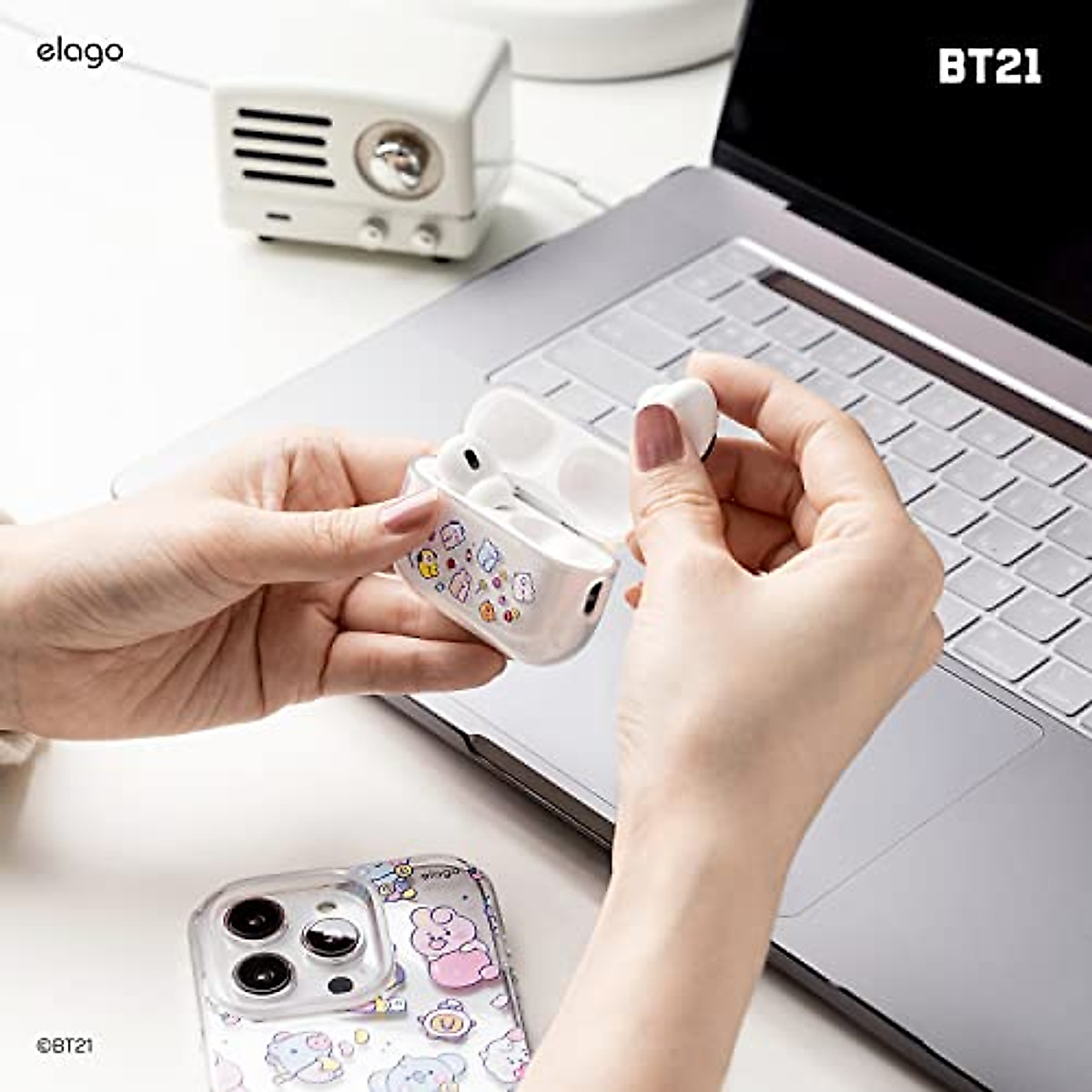 elago l BT21 Case Compatible with AirPods Pro 2nd Generation, Protective Case Cover, Transparent Shockproof, Gel Tape Included, Wireless Charging, Reduce Yellowing [Official Merchandise] [7 Flavors]