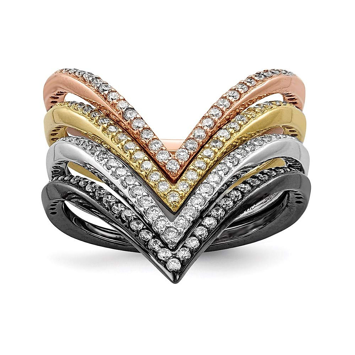 IceCarats 925 Sterling Silver Black Gold Rose Tone Cubic Zirconia CZ 4 Stackable Ring Set Size 6
