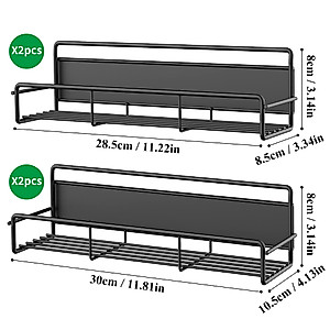 HuggieGems 4 Pack Magnetic Spice Rack Organizer for Refrigerator and Microwave Oven, Metal Fridge Shelf for Kitchen, Black