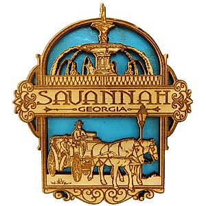 Laser Cut Savannah Georgia Decorative Souvenir Magnet, Hand Carved Wooden Decoration for Refrigerator, Detailed Décor for Fridge, Whiteboard, Locker, and More. 3 in. by 2.75 in.