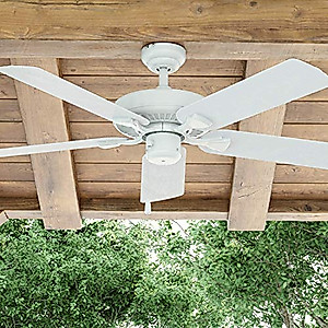 Honeywell Ceiling Fans Belmar, 52 Inch Traditional Indoor Outdoor LED Ceiling Fan with No Light, Pull Chain, Three Mounting Options, ETL Wet Rated, Reversible Motor - 50198-01 (White)