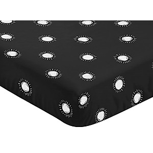 Sweet Jojo Designs Black and White Boho Sun Boy or Girl Fitted Crib Sheet Baby or Toddler Bed Nursery - White and Black Bohemian Celestial Sky Desert Sunshine Outdoors Nature Gender Neutral