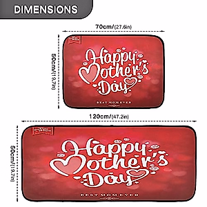 ALAZA Happy Mothers's Day Red Kitchen Mat Set 2Piece,Super Absorbent Kitchen Rugs Mats Non Slip Waterproof Easy Clean Carpets Rugs for Kitchen Floor Sink Laundry Runner Area Rug Carpet