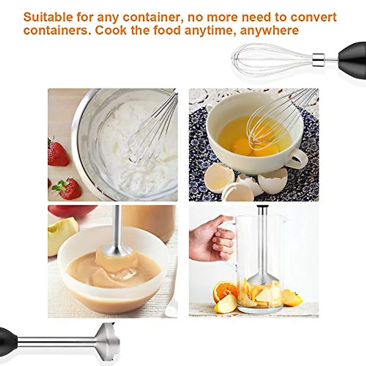 YISSVIC Immersion Hand Blender, 4 in 1 9 Speed Stick Blender with 500ml Food Grinder 700ml Container Chopper Whisk Puree Infant Food, Smoothies, Sauces Soups (1000W 4 In 1 Silver)