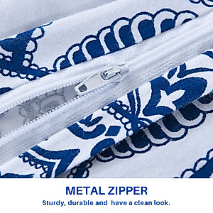 CozyQQ Cotton Duvet Cover King - 100% Cotton 400TC Winter Soft Royal Blue Floral Damask Paisley King Duvet Cover Set, 3 PCS King Duvet Cover with Zipper Closure (104x90, No Comforter)