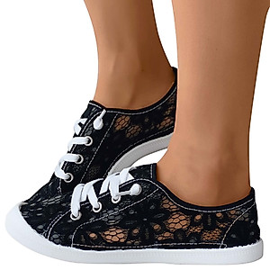 NLOMOCT Women's Canvas Shoes Platform Fashion Sneakers for Women, Girls Boho Flower Embroidered Lace Breathable Lace Up Low Top Play Sneakers Sports Shoes Casual Slip On Walking Shoes Loafers 01