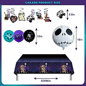 CAILESS Birthday Party Decorations - Nightmare Christmas Party Supplies 104Pcs, Included Birthday Banner Tablecloth Cake Toppers Balloon Hanging Swirls and Stickers for Kids Birthday Party