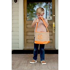 Large Burlap Bucket Tote Bag -Children's Toys- Halloween - Baby *Can Be Personalized (Monogrammed - Orange)