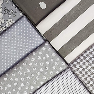 Misscrafts 7pcs Quilting Fabric 100% Cotton Craft Fabric Bundle Squares Grey Fat Quarters 18" x 22" for Patchwork DIY Sewing Scrapbooking