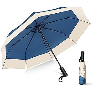 LEAGERA Small Travel Umbrella - Compact Canopy Diameter 40.5inch, Automatic Collapsible Rain Umbrellas for Women, 190T Waterproof Pongee Fabric for Breeze Wind&Rain, Dark Blue