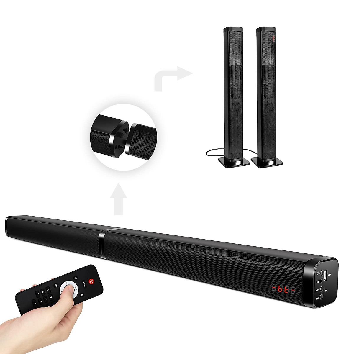 Sunyuey tv Sound bar, 37inch Audio tv Speaker with Surround Sound Home Theater System 4 Driver Speakers,Remote Control,Wall Mounted,Optical/Aux/RCA/USB/Micro SD Connection