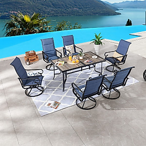 LOKATSE HOME Metal Swivel Outdoor Patio Dining Textilene Chair Bistro Set of 6, 6 PCS, Blue
