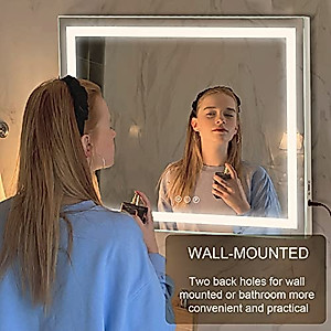Sucedey Vanity Mirror with Lights, 23" x 18" Makeup Mirror, Hollywood Mirror with 3 Color Modes & Adjustable Brightness, Detachable 10x Magnification and USB Charging Design (White)
