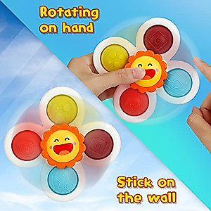 3Pcs Suction Cup Spinner Toys,Baby Spinners Toy,Push Bubble Sensory Rotating Fun,Bathing, Anxiety, Dining, Sensory Toy for Girls Boys