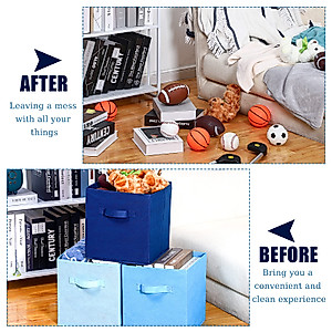 Karenhi 6 Pcs 11 x 10.5 x 10.5 Inch Fabric Storage Bins Toy Storage Cubes Organizer with Handles Foldable Shelf Cube Baskets for Home Kids Room Closet Cubby Toy Cloth(Blue)