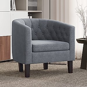 BELLEZE Gray Accent Chairs for Living Room, Elegant Arm Chair Upholstered Tufted Barrel Chair Club Chair for Bedroom with Sturdy Legs and Linen Fabric - Berlinda (Gray)