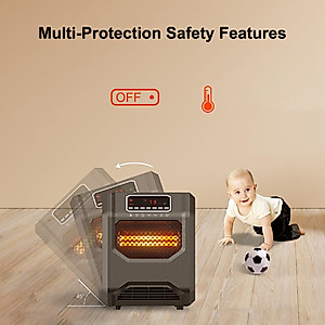Infrared Space Heater 3 Mode 1500W Electric heater with 6 Quartz Infrared Element Child Lock Timer Remote for Indoor Use WEWARM