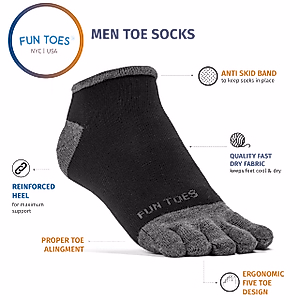 FUN TOES Men's Toe Socks Barefoot Running Socks-Pack of 6 Pairs- shoe Size 6-12.5 (Black/Gray), 10-13