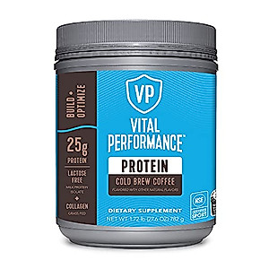Vital Performance Protein Powder, 25g Lactose-Free Milk Protein Isolate Casein & Whey Blend, NSF for Sport Certified, 10g Collagen Peptides, 8g EAAs, 5g BCAAs, Gluten-Free - Cold Brew Coffee, 1.72lb