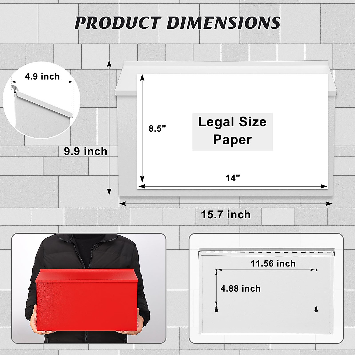 KYODOLED Wall-Mount Mailbox,Large Capacity Mail Box,Galvanized Steel Rust-Proof Metal Post Box,Mailboxes for Outside,15.7"x9.9"x4.9" White