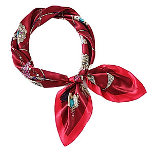 SHJINJU Women's 35" Satin Square Silk Like Hair Scarves and Wraps-Square Silk Head Scarf for wrapping hair and sleeping at night(17-style)