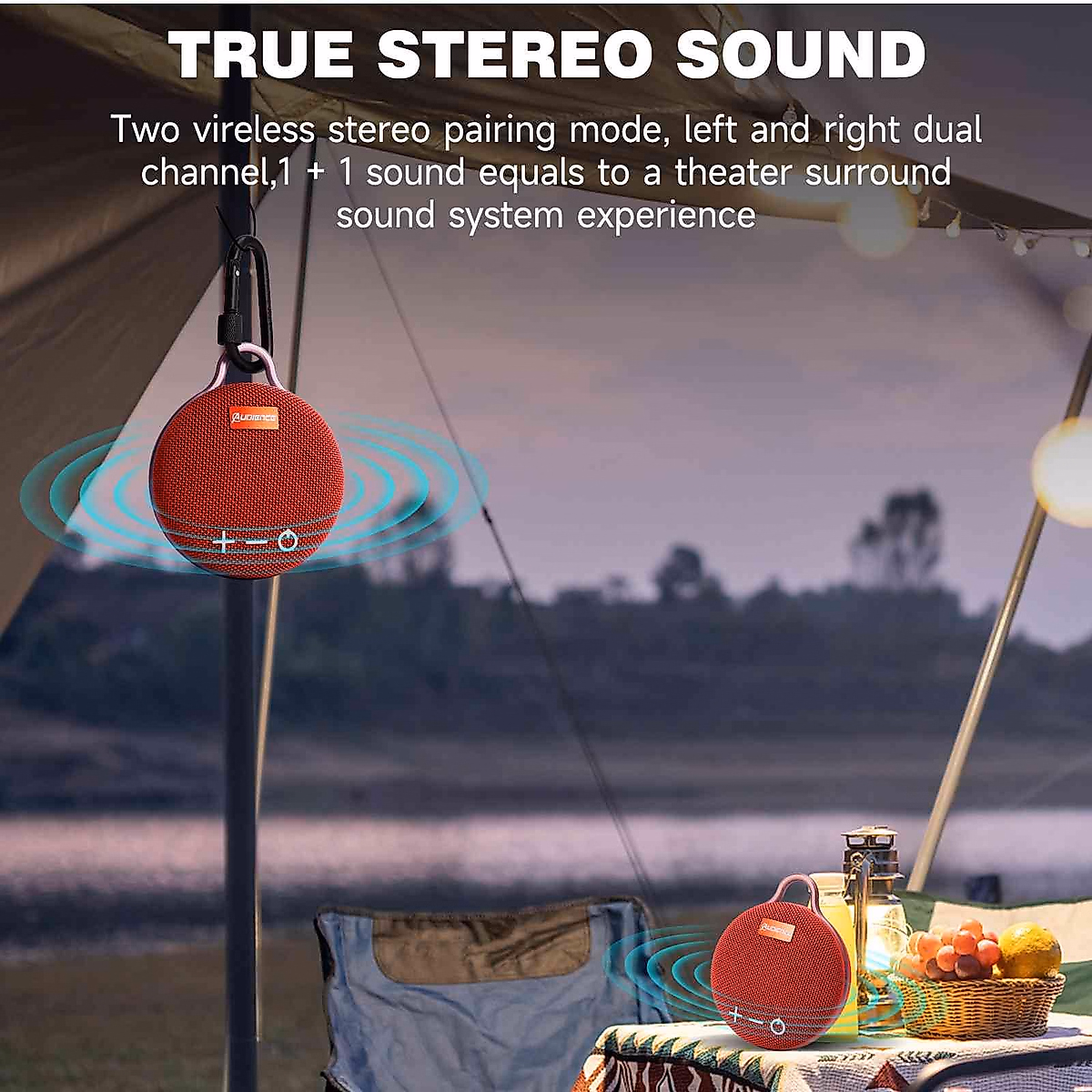 UrbanX Audience Series IPX7 Bluetooth Waterproof Speaker with Clip, 20H Playtime, Compact Speaker with Big Sound, Punchy Bass, Wireless for Mi 11 Pro & Beach, Pool, Boat, Biking Red 2 Pack