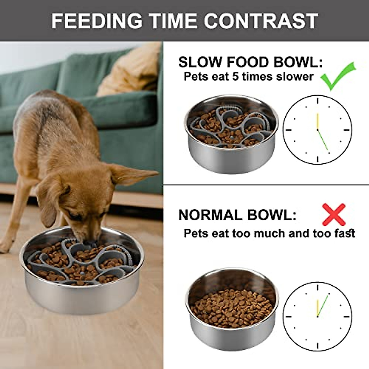 Anipaw Dog Slow Feeder Dog Bowls Silicone Spiral Dog Food Bowls Feeder Insert to Slow Down Eating for Large Medium Small Breed Dogs Perfect with Stainless Steel Glass Ceramic Dog Bowls (Grey)