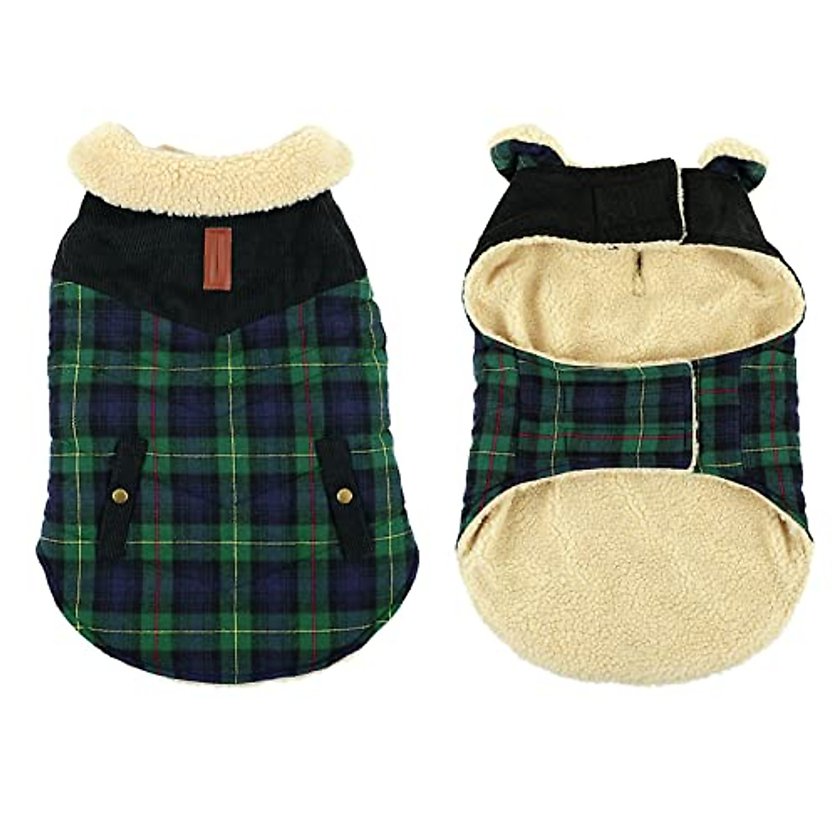 Preferhouse Winter Coat for Small and Medium Dogs, Puppy Plaid Jacket, Cotton Coat for Cold Weather, Windproof Warm Dog Garments, Pet Thickened Outfits Indoor Outdoor, Green L
