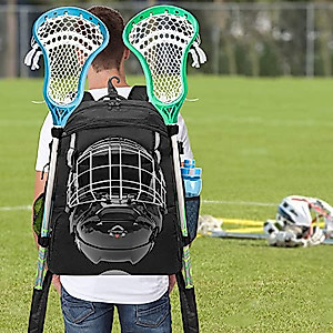 DSLEAF Lacrosse Bag with Stick Holder, Lacrosse Backpack with External Buckle Straps to Fix Helmet, Separate Shoe Space and Other Pockets to Hold Shoes US Mens 13 and Other Lacrosse Equipment (Patent Design)