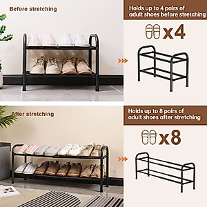 Gonfoam 2-Tier Expandable Shoe Rack,Adjustable Shoe Shelf Storage Organizer Heavy Duty Metal Free Standing Shoe Rack for Entryway Closet Doorway (Black)