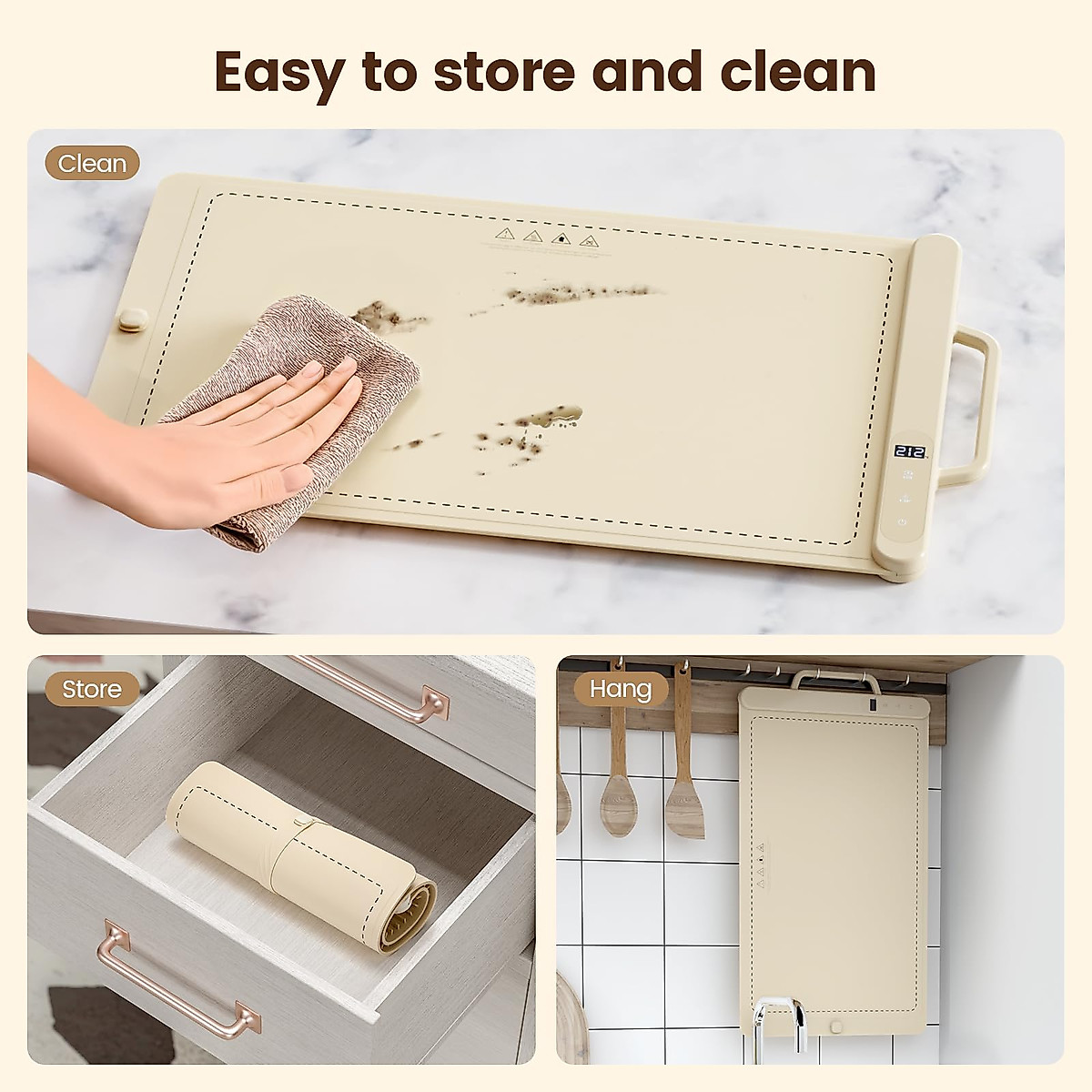 Food Warming Mat, Electric Warming Tray With 6 Level Temperature and 6 Hours Timer, Upgrade High-tech Graphene Heating Film, Fast Full Surface Heating Mat, Roll Up& Hang Food Warmer for Parties Buffet