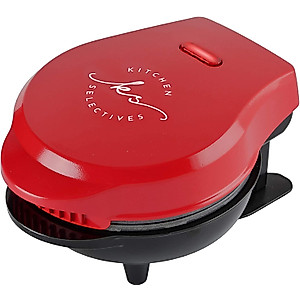 Kitchen Selectives Mini Waffle Maker By Select Brands - Classic Waffle Iron for Traditional, Savory or Dessert Waffles - Features Non-Stick Coating - 4 Mini Waffles, Red