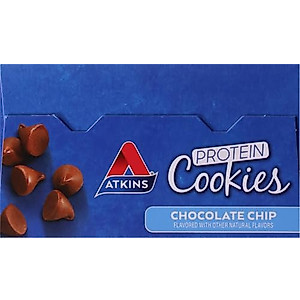Atkins Chocolate Chip Protein Cookie, Protein Dessert, Rich in Fiber, 3g Net Carb, 1g Sugar, Keto Friendly, 4 Count