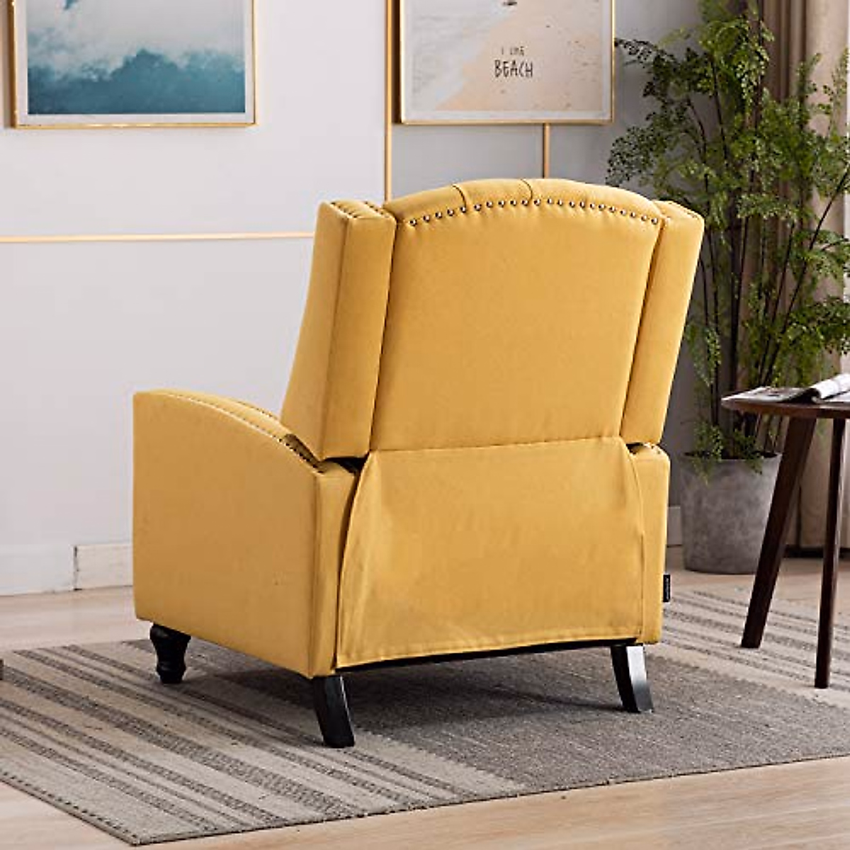 Artechworks Tufted Fabric Pushback Manual Recliner Chair for Living Room - Single Sofa Home Theater Seating- Comfortable Bedroom & Living Room Chair Reclining Sofa, Yellow