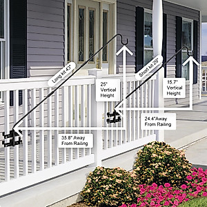 IVOODi Heavy Duty Deck Hook-Deck Railing Plant Hanger, 29 to 43 Inch Extended Bird Feeder Hanger W/Double Clamps,Versatile Deck Shepherd Hook for Hanging Bird Feeders,Lanterns,Planters etc.