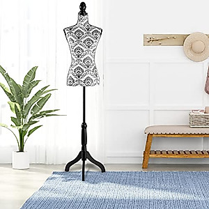 HAORUI Mannequin Torso Female Dress Form Pinnable Mannequin Body for Display with Height Adjustable Sturdy Tripod Stand , Black Flower