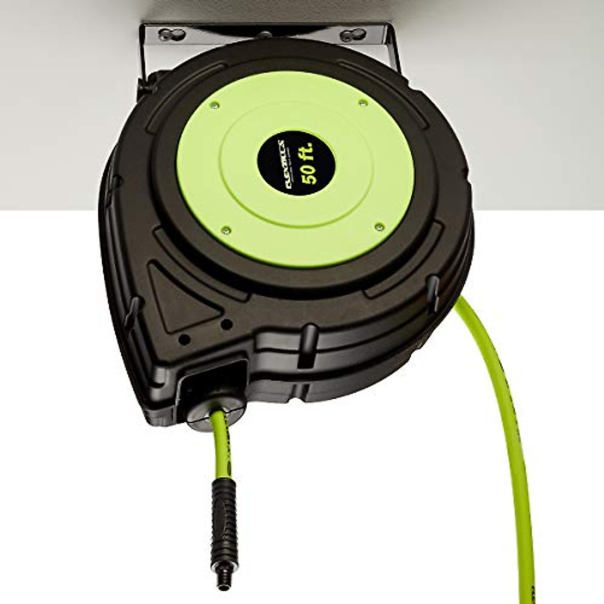 Flexzilla Retractable Enclosed Plastic Air Hose Reel, 3/8 in. x 50 ft., Heavy Duty, Lightweight, Hybrid, ZillaGreen - L8250FZ