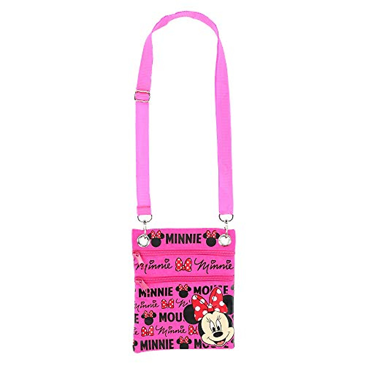 Disney's Minnie Mouse"Glam" Cross-Body Passport Purse Shoulder Bag, Neon Pink