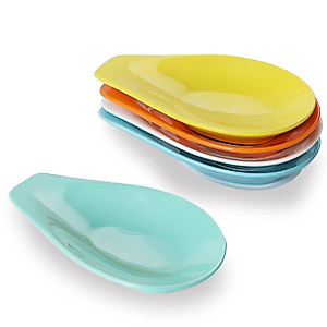 ONTUBE Ceramic Spoon Rests for Buffet Table Set of 5, Porcelain Sauce Dish Resting Cooking Spoons Holder for Home and Kitchen, 6.5 Inch MixColor