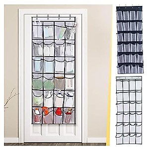 TOPUUTP Over The Door Shoes Organizers With 24 Mesh Large Pockets Hanger Storage Organizer Bag For Bedroom Clear Fabric Shoes Behind Door Shoes Hang Holder Rack for Closet Entryway (white)