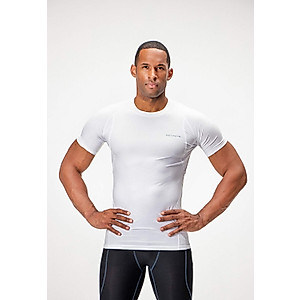 DEVOPS 3 Pack Men's Cool Dry Short Sleeve Compression Shirts, Sports Baselayer T-Shirts Tops, Athletic Workout Shirt (Medium, Black/Charcoal/White)