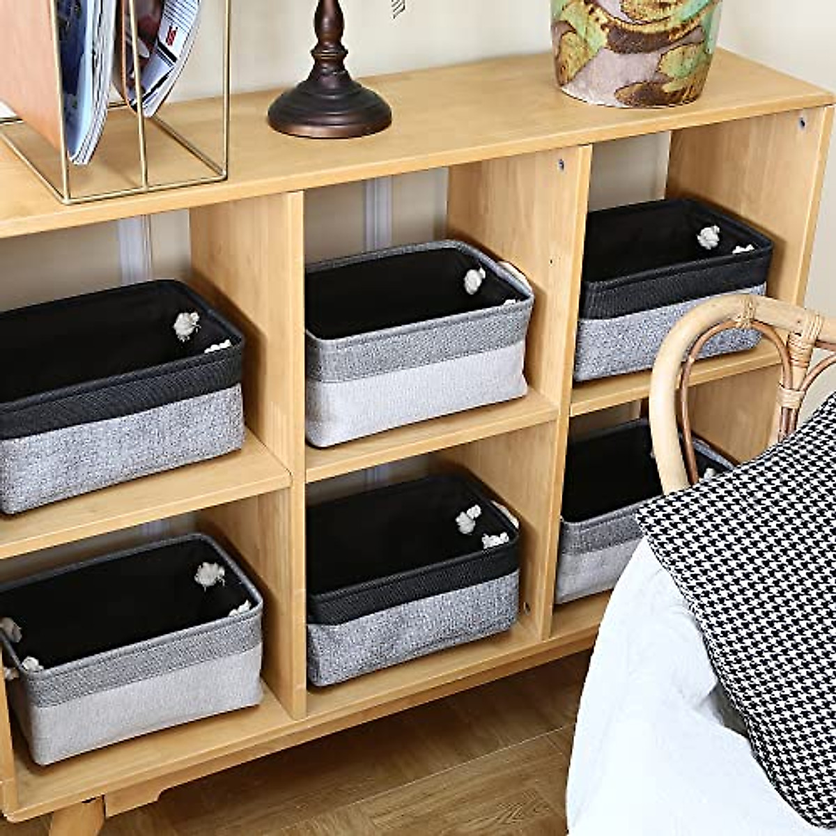 Sea Team 3-Pack Small Storage Basket Set, Storage Cube Organizer, Storage Bins, 12 x 8 x 5 Inches, Rectangle Canvas Fabric Collapsible Shelf Box with Handles for Kids Room (Ash Grey/Grey)