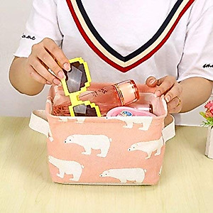 MinoMia 4 Pack Canvas Storage Basket Bins, Home Decor Organizers Bag for Adult Makeup, Baby Toys liners, Books (4 pack, Flamingo & Bear)