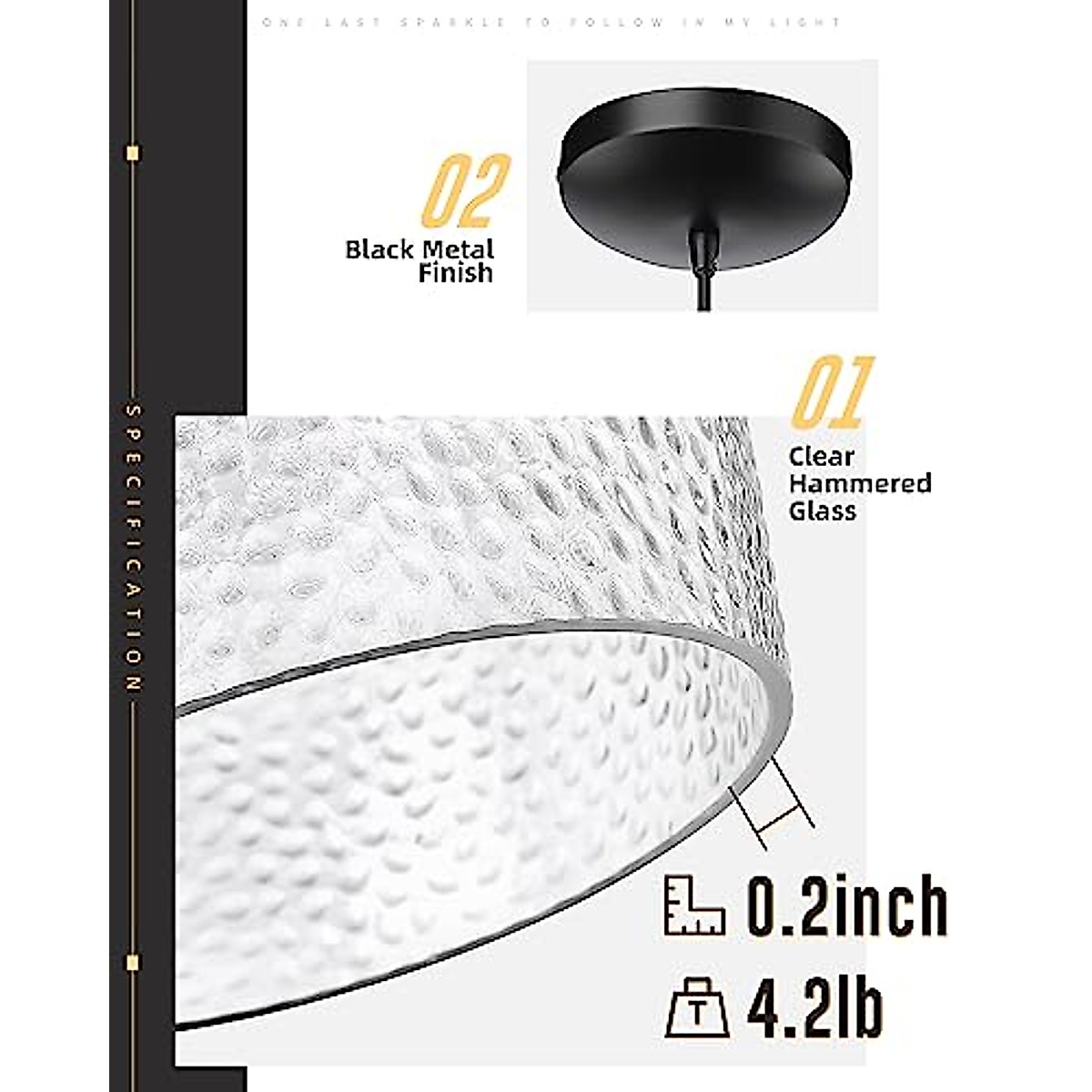 AUTELO Glass Pendant Light 8" Modern Pendant Lighting Hanging Lamps for Kitchen Island with Hammered Glass Shade Hanging Light Fixture H9163