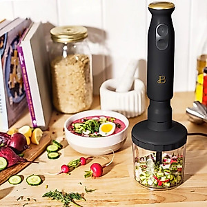 The Beautiful 2-Speed Immersion Blender with Chopper & Measuring Cup, Black Sesame by Drew Barrymore
