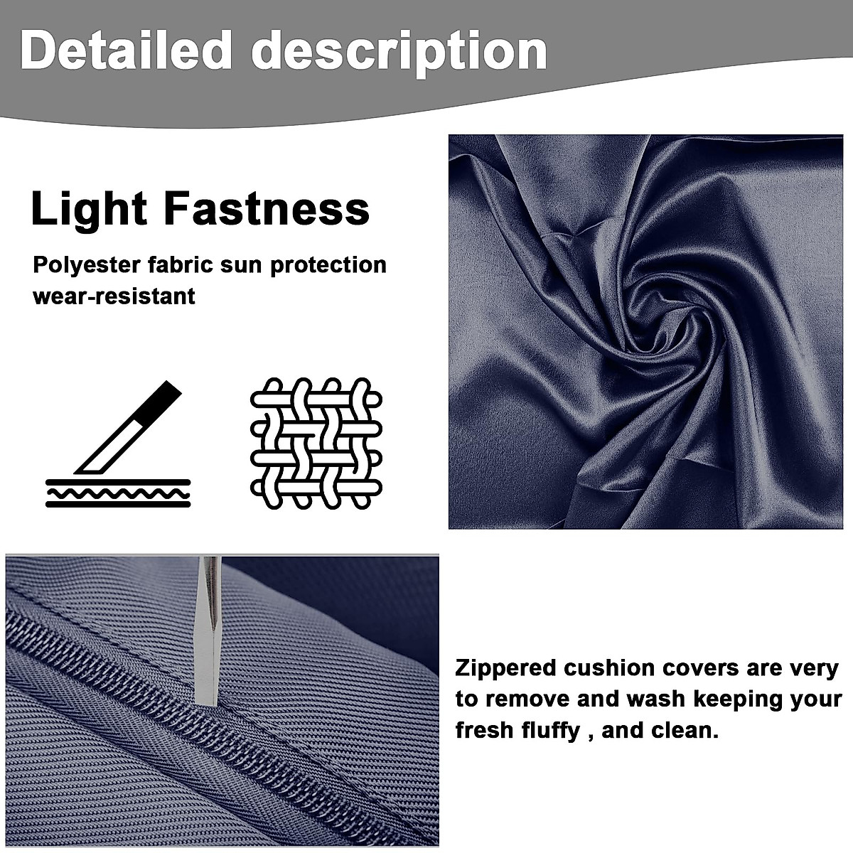 TWJMV Outdoor Cushion Slipcovers Set 14 Outdoor Patio Cushion Covers Replacement Washable Splash Proof with Zipper for Outdoor Furniture, Patio Sofa Couch 3 Sizes, Covers Only (Navy Blue)