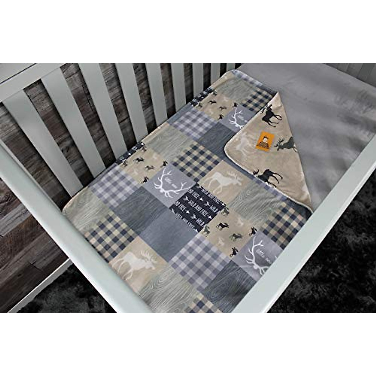 Dear Baby Gear Baby Blanket - Double Layer, Gender Neutral for Girls and Boys, Faux Quilt Soft Infant Blanket with Gray Tan Adventure and Grey Moose on Tan Design, 40x30 inches