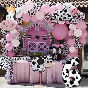 7Pcs Cow Balloons - Cow Print Balloon Huge Cow Head Walking Cow Balloons Number 6 Balloon Cow Decorations for 6th Birthday Farm Animal Birthday Decorations Western Cowboy Theme Party Decoration